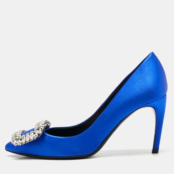 Roger Vivier | Shoes | Roger Vivier Blue Satin Trompette Crystals Pumps ...